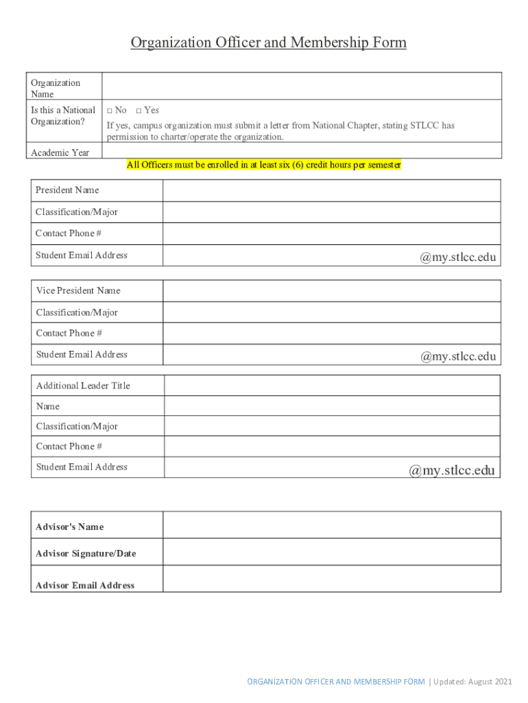Fillable Online Organization Officer and membership form. Updated Fax ...