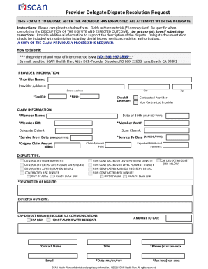 Fillable Online PROVIDER DISPUTE RESOLUTION REQUEST FORM Fax Email ...
