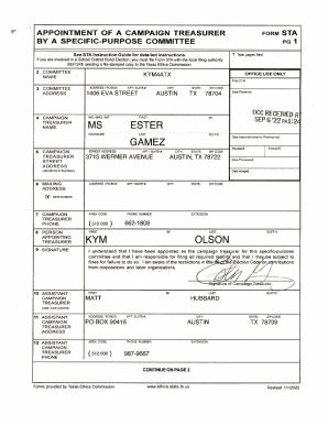 Fillable Online Fillable Form STA (Appointment of a Campaign Treasurer ...
