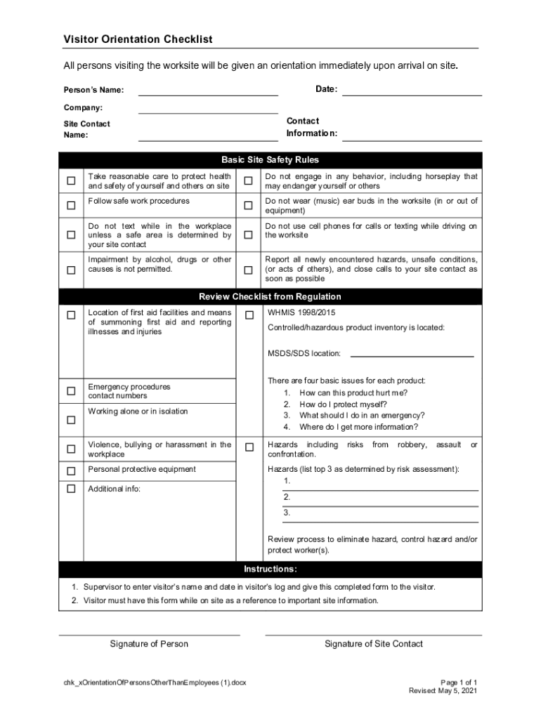 Fillable Online Visitor Orientation Form. Visitor Orientation Form Fax ...
