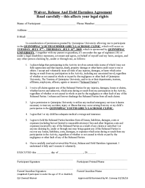 Fillable Online Assumption of Risk, Release and Hold Harmless Agreement ...