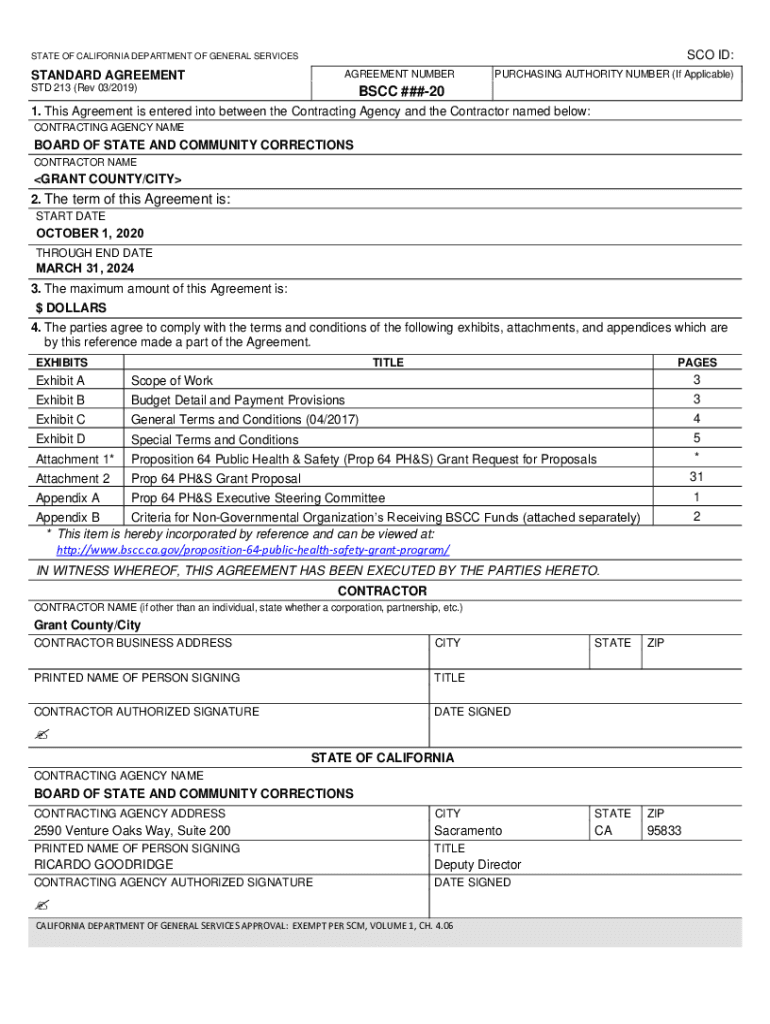 Fillable Online STD 213 Standard Agreement - BidNet Fax Email Print ...