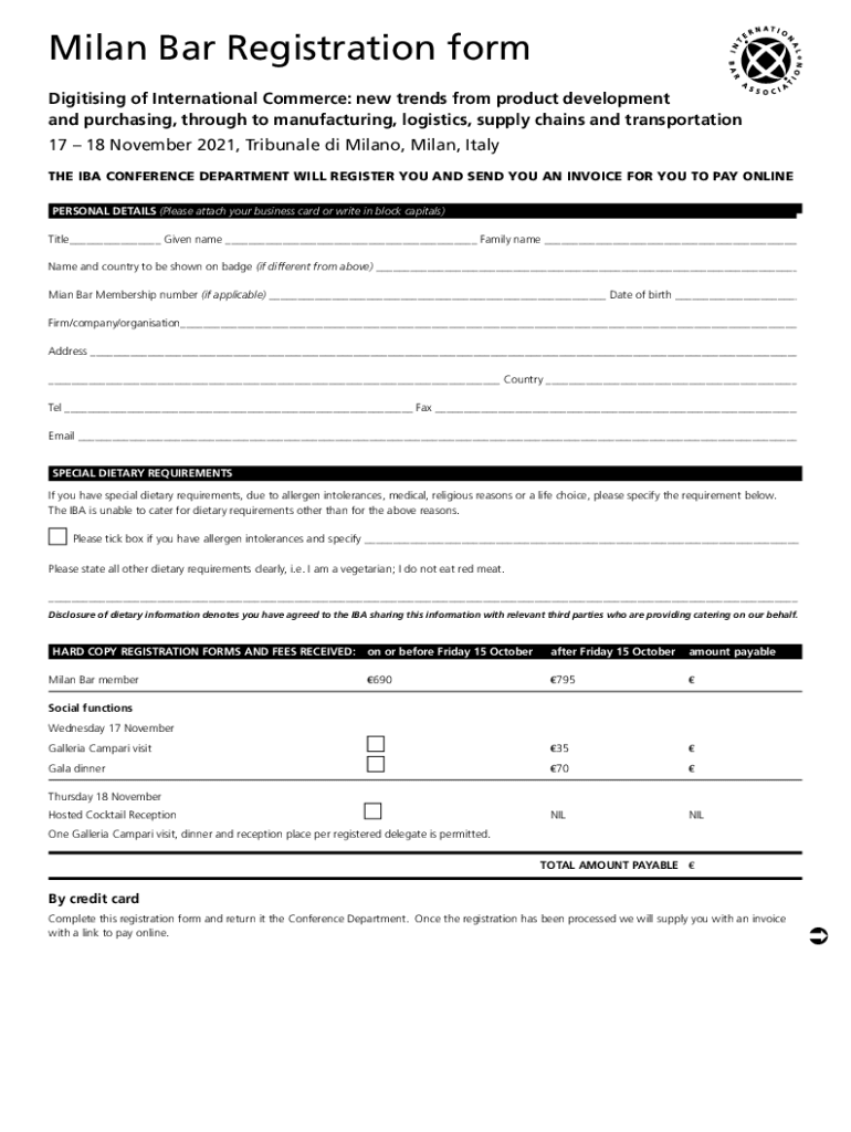 Fillable Online Milan Bar Registration form Fax Email Print - pdfFiller