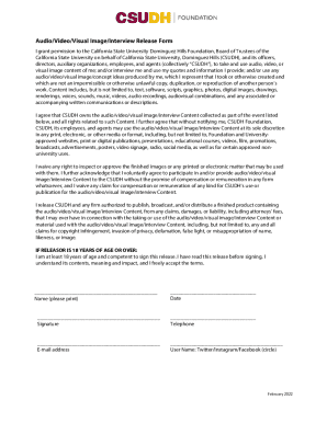 Fillable Online Audio/Video/Visual Image/Interview Release Form - CSUDH ...
