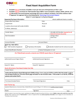 Fillable Online Fixed Asset Acquisi on Form - CSUDH Foundation Fax Email Print - pdfFiller