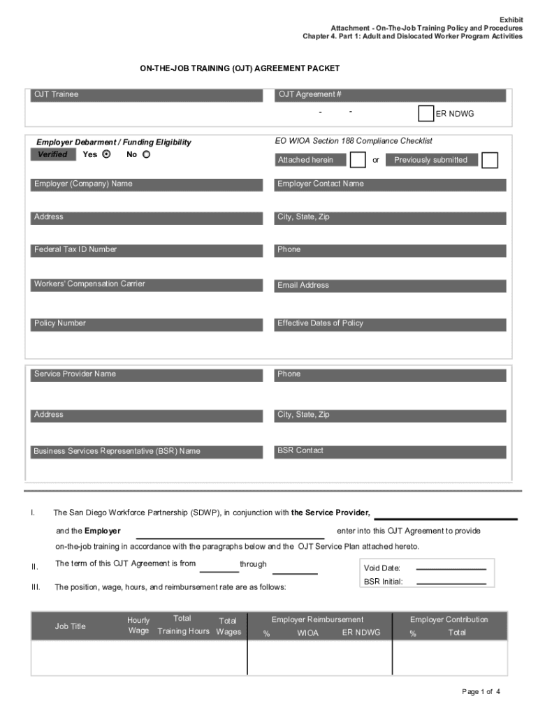 Fillable Online on-the-job training (ojt) agreement packet Fax Email ...