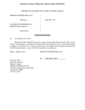 Fillable Online Master Notice of Filing for PCB 2021-109 (Variance ...