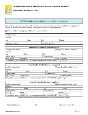 Fillable Online Employment Verification Form - Florida Department of ...