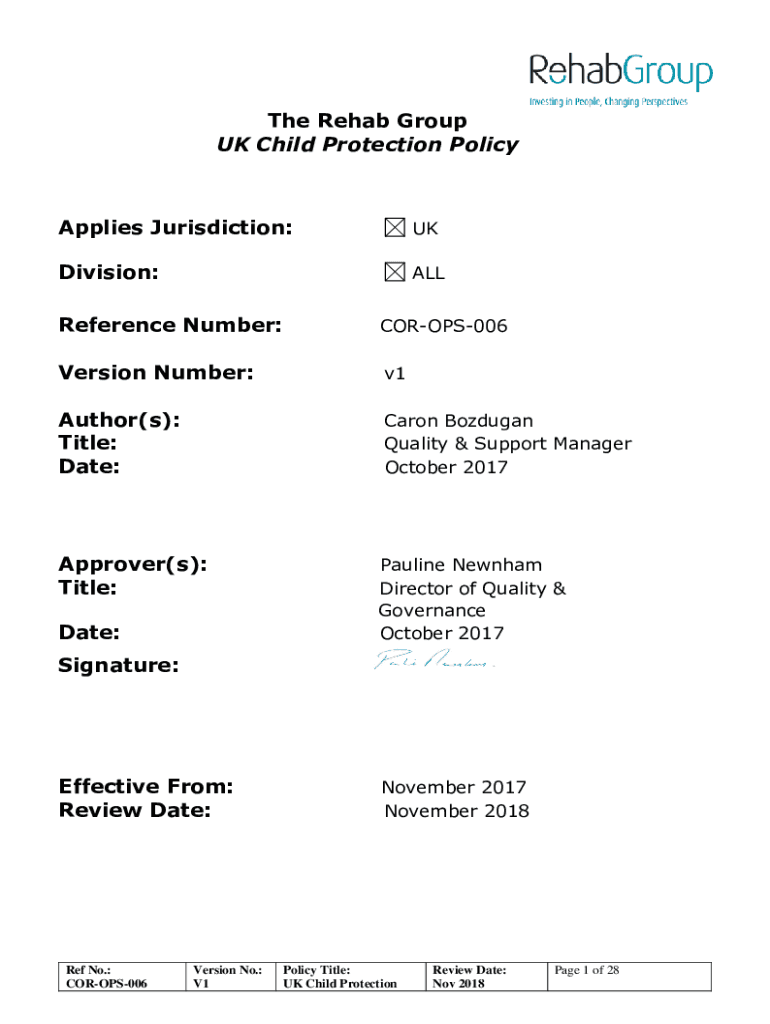 Fillable Online The Rehab Group Child Protection (Ireland) Policy ...
