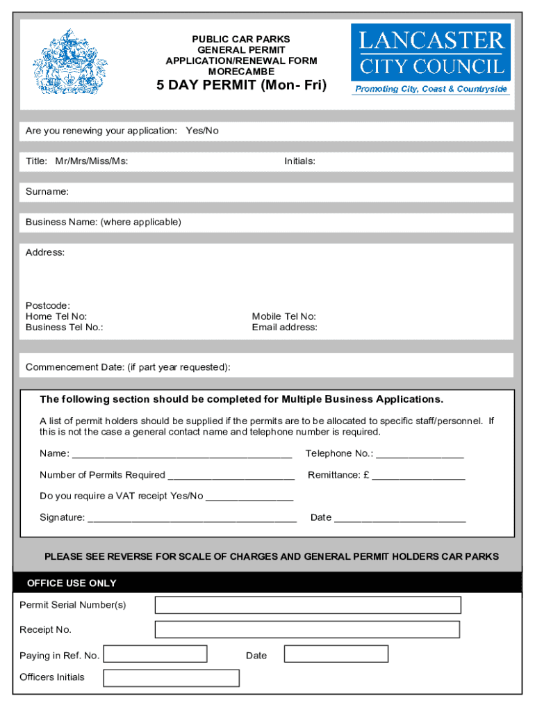 Fillable Online Morecambe General Permit 5 day application form 22-23 Fax Email Print - pdfFiller