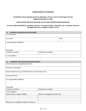 Fillable Online Application for inclusion on the Fit and Proper Person ...