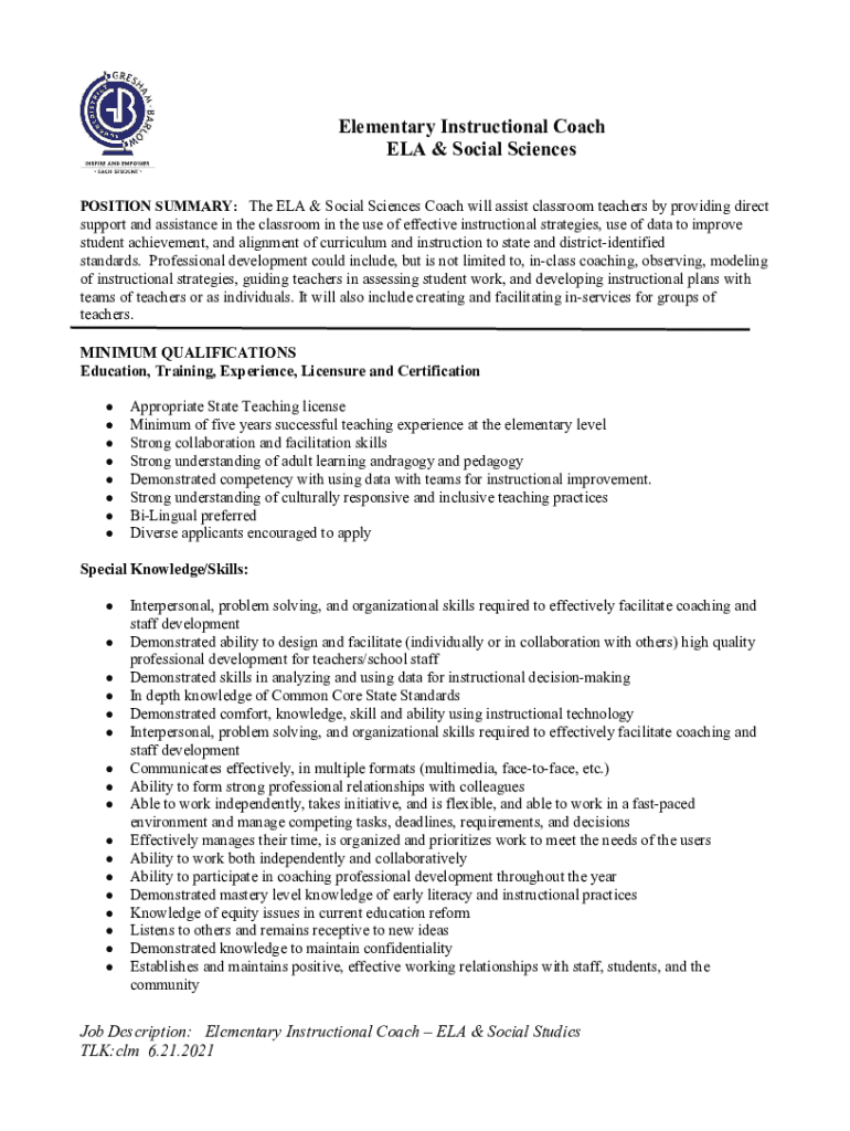 Fillable Online Instructional Coaching Forms For Ela Teaching Resources ...