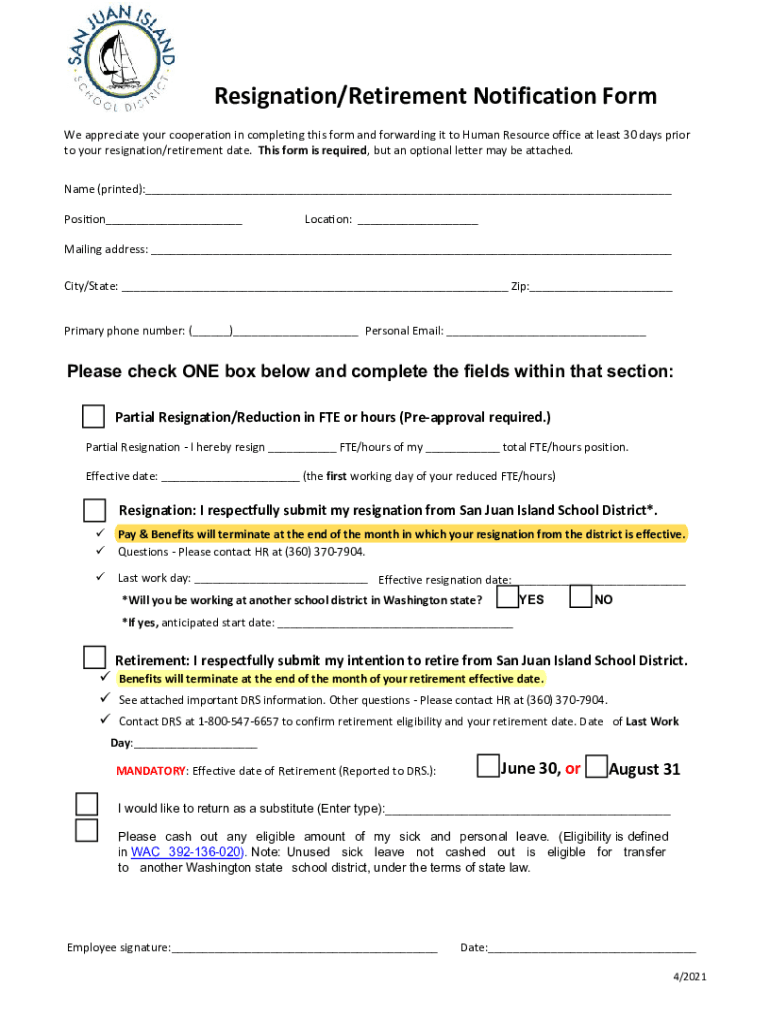 Fillable Online . Employee Resignation Retirement Form Fax Email Print ...
