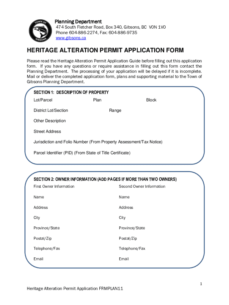 Fillable Online Heritage Alteration Permit Application Guide - Town of Gibsons Fax Email Print ...