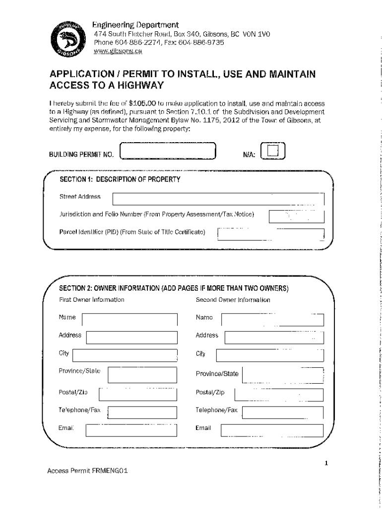 Fillable Online Highway Use Permits - Town of Gibsons Fax Email Print ...