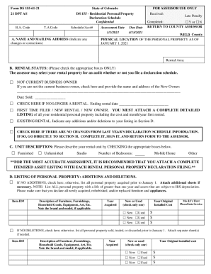Fillable Online DS 155Residential Personal Property Declaration Schedule ... Fax Email Print ...