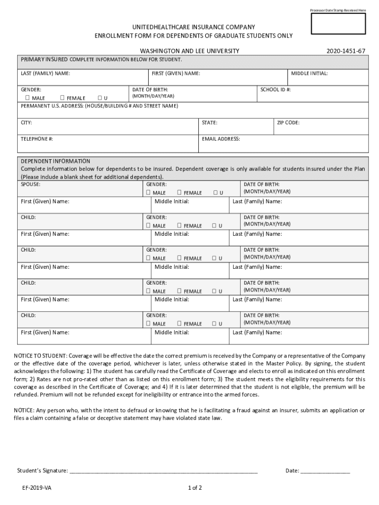 Fillable Online insurance enrollment form - Washington and Lee University Fax Email Print ...