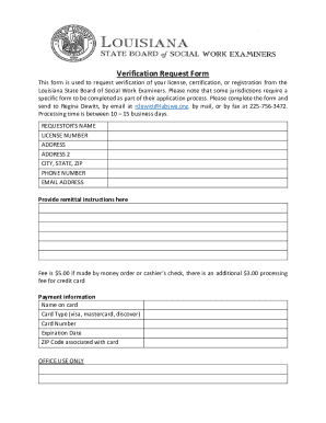 Fillable Online VERIFICATION REQUEST FORM (Louisiana State Board of ... Fax Email Print - pdfFiller