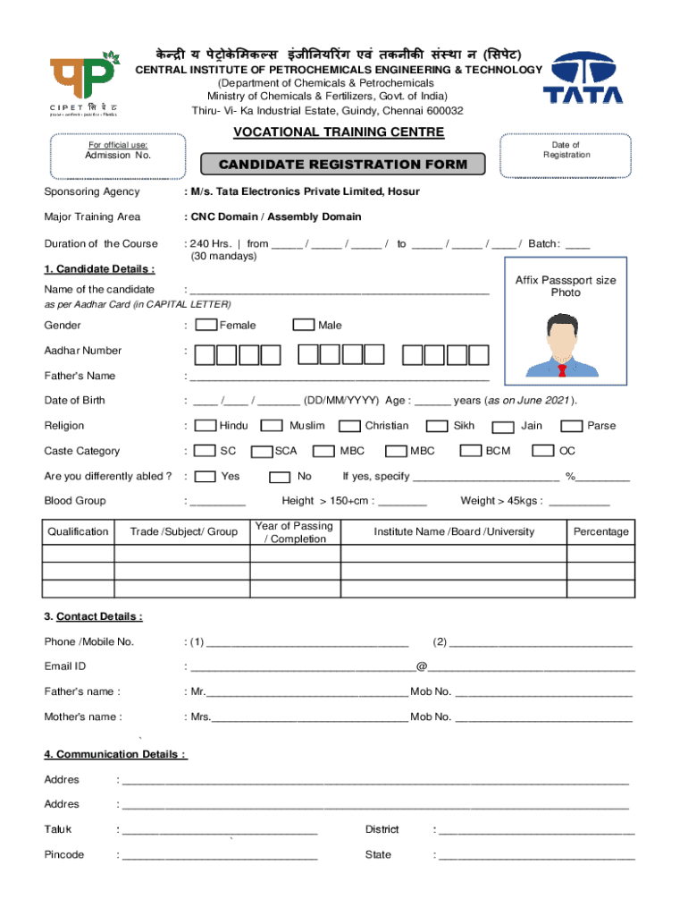 Fillable Online TATA -Registration Form Fax Email Print - pdfFiller