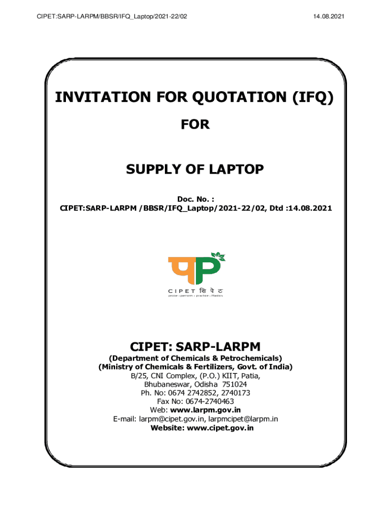 Fillable Online INVITATION FOR QUOTATION (IFQ) - CIPET Fax Email Print ...