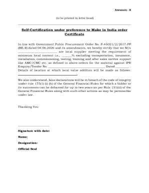 Fillable Online Public Procurement (Preference to Make in India) Fax ...