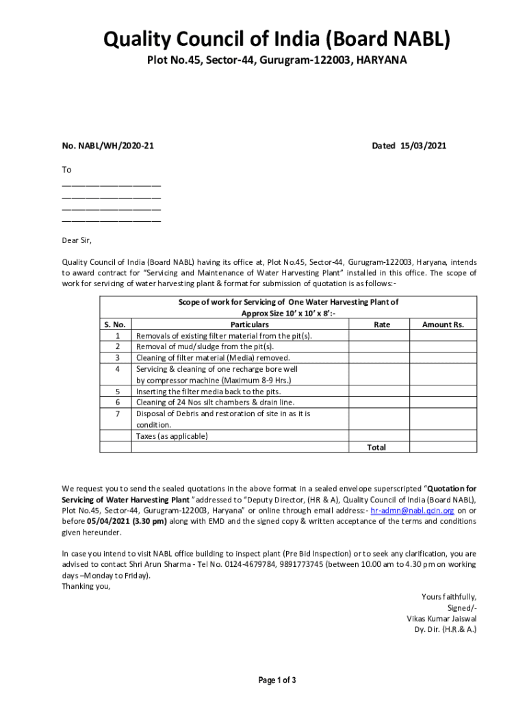 Fillable Online Quality Council of India (Board NABL) - QCI Fax Email ...