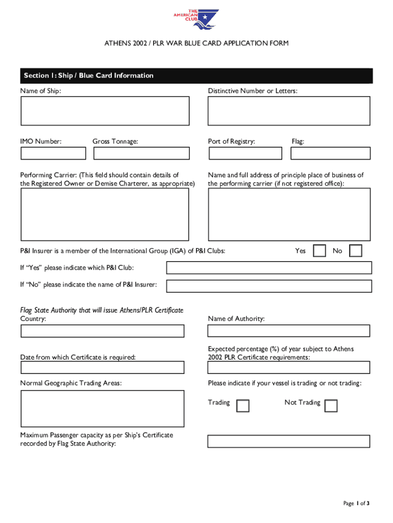 Fillable Online Application form for Athens 2002 PLR War Blue Card Fax ...
