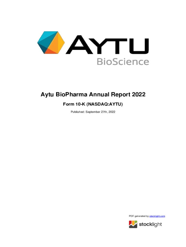 Fillable Online AYTU BIOPHARMA, INC Form 10-K/A Annual Report Filed ...