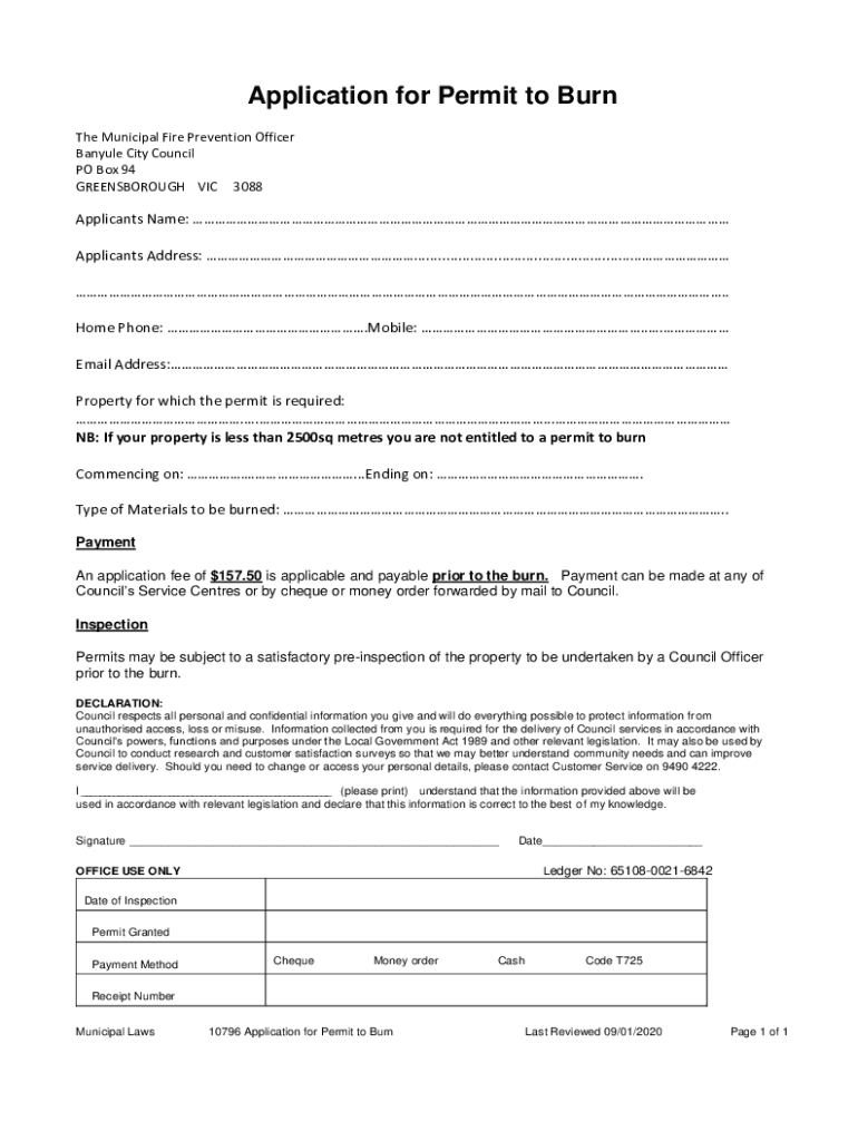 Fillable Online Permit to Burn Application Form - Whittlesea Council Fax Email Print - pdfFiller