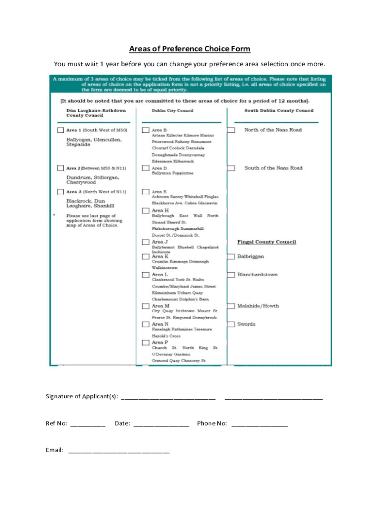 Fillable Online Areas of Preference Choice Form Fax Email Print - pdfFiller