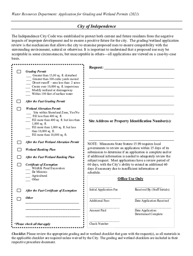 Fillable Online Grading and Excavation Permit Application City of ...