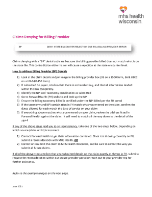 Fillable Online MHS - WI - Claims Denying for Billing Provider Tip ...