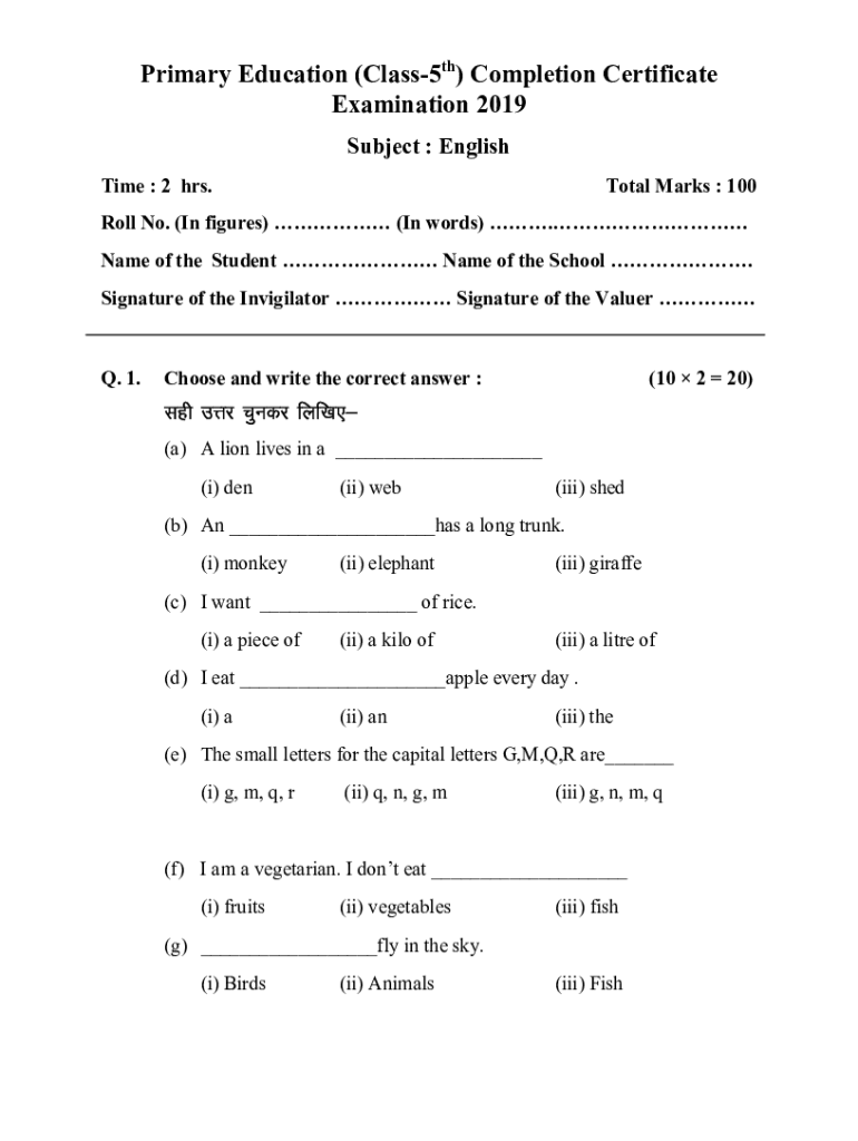 Fillable Online scert cg gov Primary Education (Class-5th) Completion ...