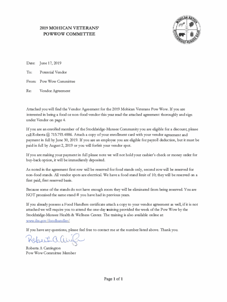 Fillable Online pow wow merchandise and artisan vendor agreement Fax ...