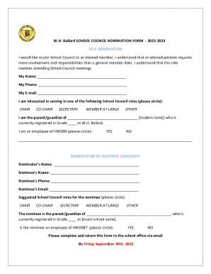 Fillable Online W.H. Ballard SCHOOL COUNCIL NOMINATION FORM Fax Email ...