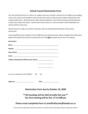 Fillable Online School Council Nomination Form Nomination Form due by ...