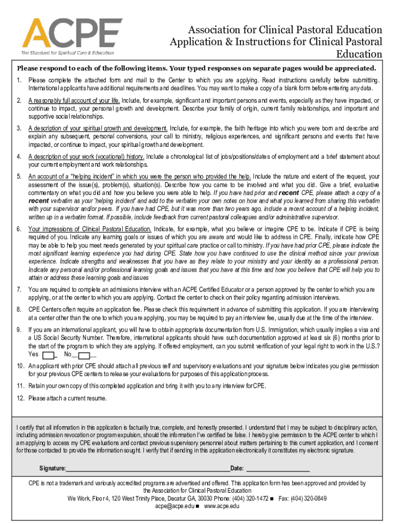 Fillable Online Clinical pastoral education application form acpe - DocHub Fax Email Print ...
