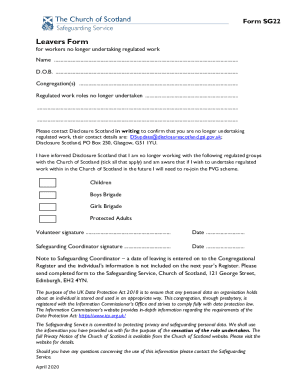 Fillable Online Form SG22 Leavers Form. Leavers form for workers no ...