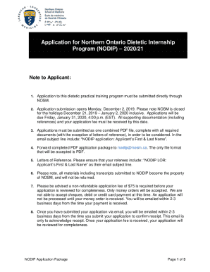 Fillable Online Application for Northern Ontario Dietetic Internship ...