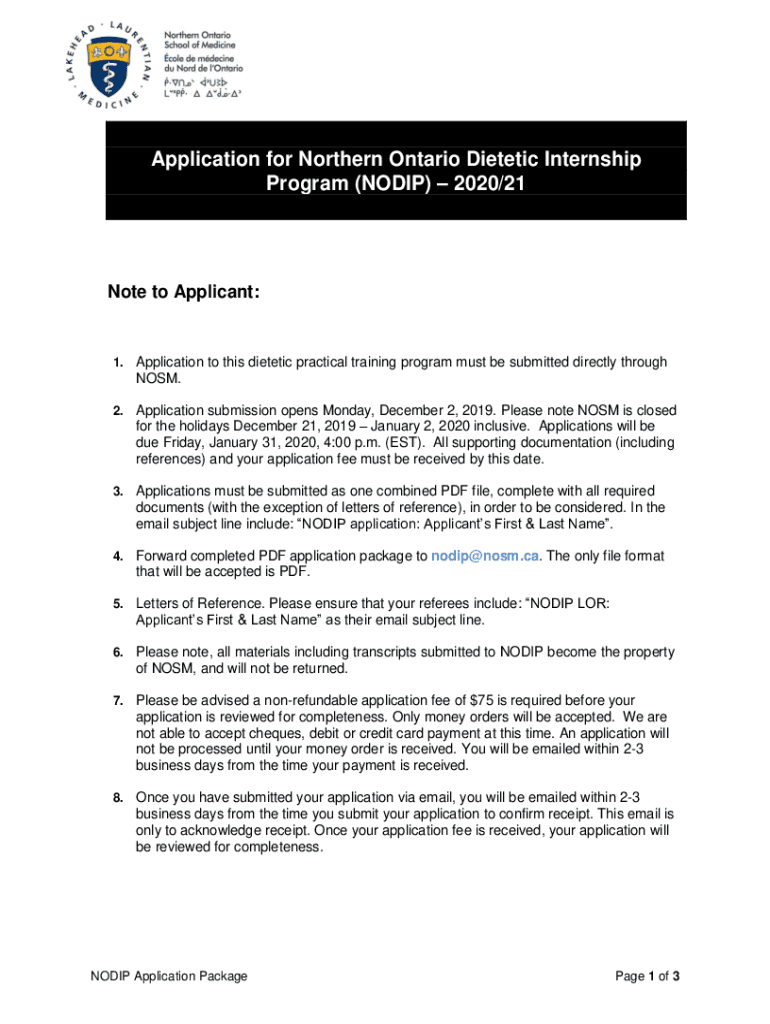 Fillable Online Application for Northern Ontario Dietetic Internship Program ... Fax Email Print ...