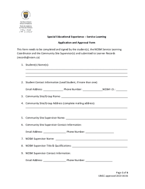 Fillable Online Service Learning Application and Approval Form Fax ...