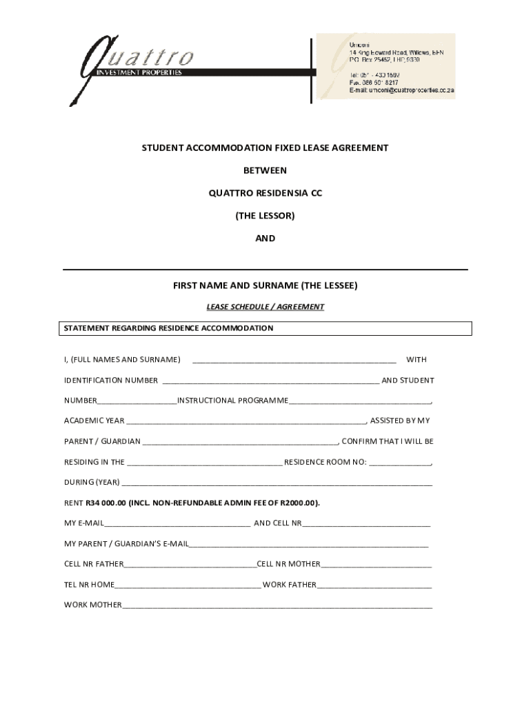 Fillable Online student accommodation fixed lease agreement Fax Email ...