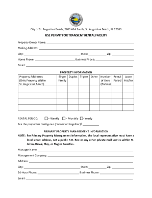 Fillable Online Transient Rental - New Property Application Fax Email ...