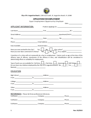 Fillable Online APPLICATION FOR EMPLOYMENT APPLICANT INFORMATION Fax ...