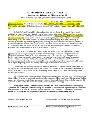 Fillable Online Template Waiver for Minors - Mississippi State ...