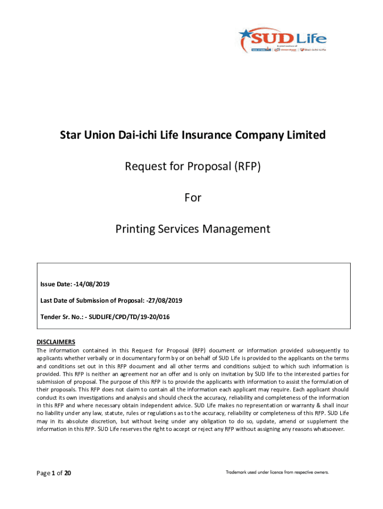 Fillable Online Star Union Dai-ichi Life Insura Request for Prop ...