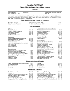 Fillable Online SAMPLE RESUME State FFA Officer Candidate Name Fax ...