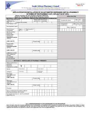 Fillable Online APPLICATION FOR INSTALLATION OF AN AUTOMATED DISPENSING ...