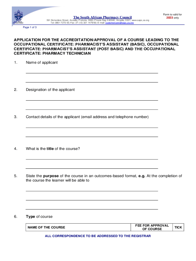 Fillable Online THE SOUTH AFRICAN PHARMACY COUNCIL. Application forms ...