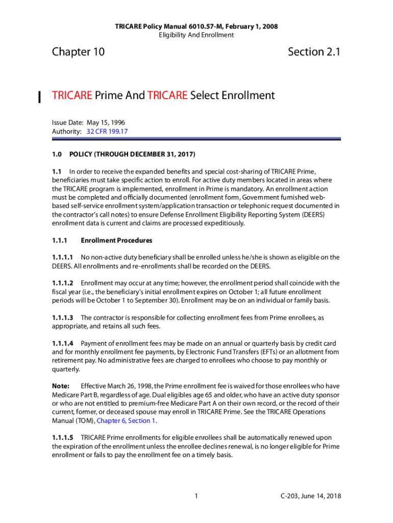 Fillable Online TP08 Chap 10 Sect 2.1 -- TRICARE Prime And TRICARE ...